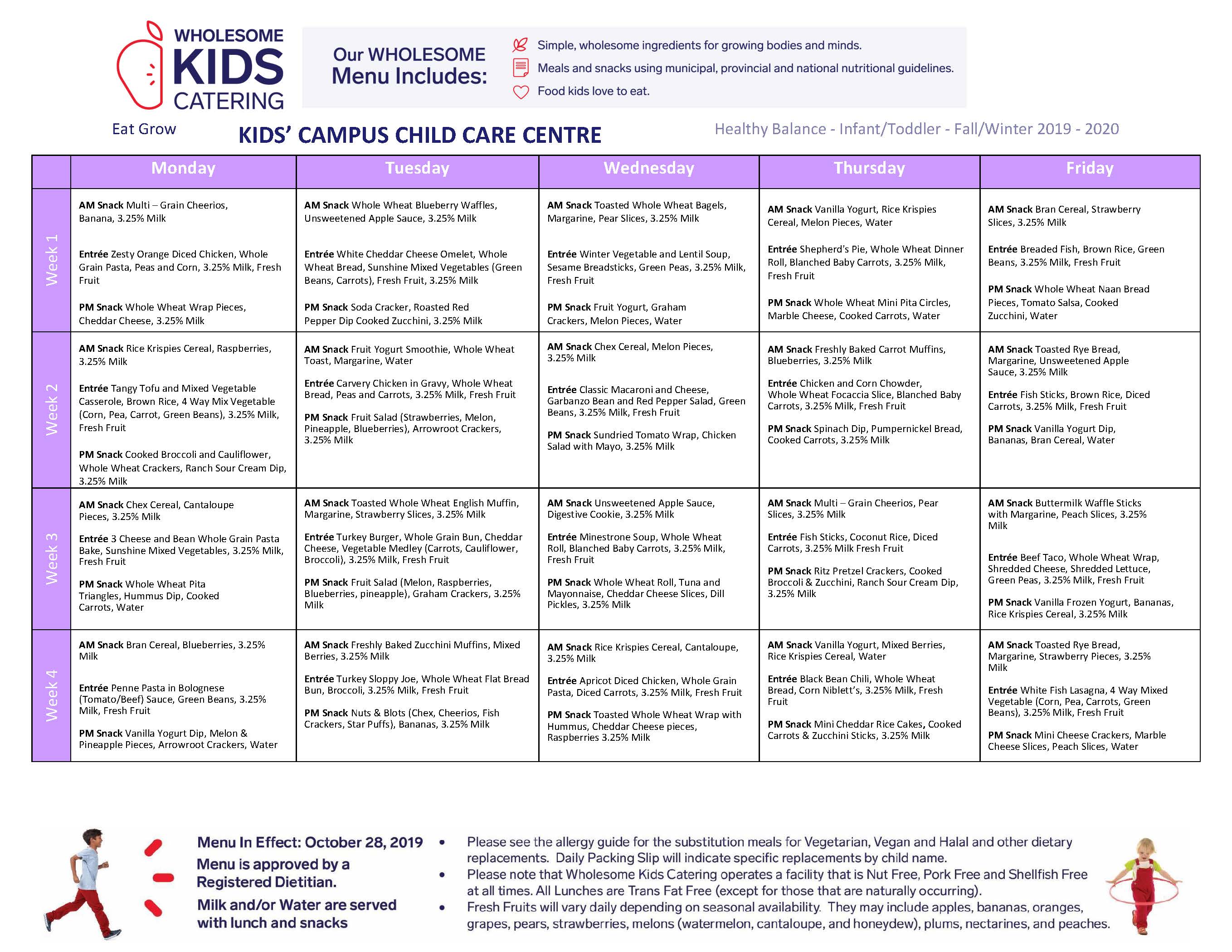 Infant Menu - Kids’ Campus